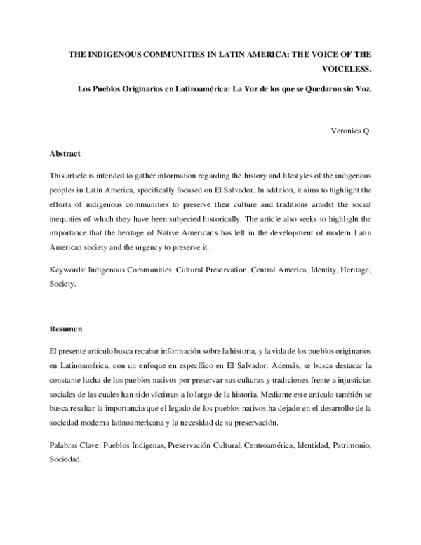 (PDF) THE INDIGENOUS COMMUNITIES IN LATIN AMERICA: THE VOICE OF THE ...