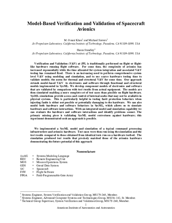 (PDF) Model-Based Verification and Validation of Spacecraft Avionics
