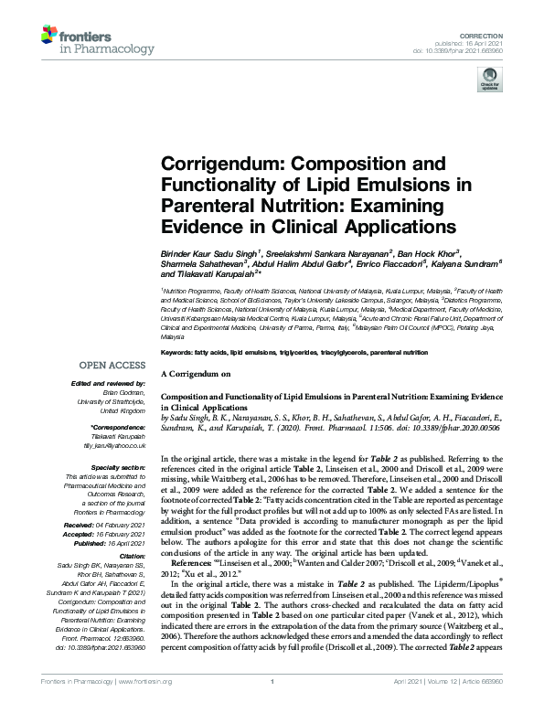 (PDF) Corrigendum: Composition and Functionality of Lipid Emulsions in Parenteral Nutrition ...