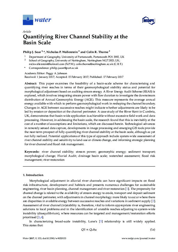 (PDF) Quantifying River Channel Stability at the Basin Scale