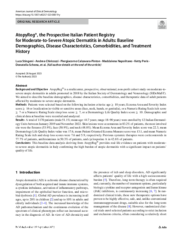 (PDF) AtopyReg®, the Prospective Italian Patient Registry for Moderate-to-Severe Atopic ...