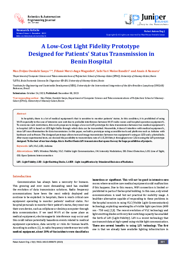 (PDF) A Low-Cost Light Fidelity Prototype Designed for Patients’ Status ...