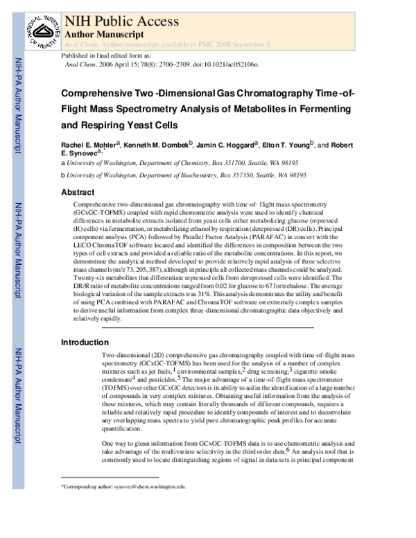 (PDF) Comprehensive Two-Dimensional Gas Chromatography Time-of-Flight ...
