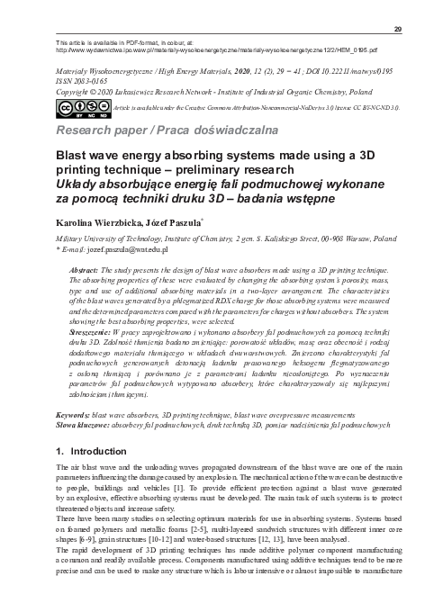 (PDF) Blast wave energy absorbing systems made using a 3D printing ...