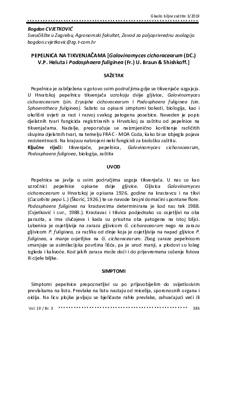 (PDF) Powdery mildew of cucurbits [Golovinomyces cichoracearum (DC.) V ...