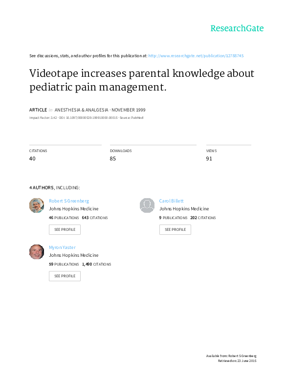 (PDF) Videotape Increases Parental Knowledge About Pediatric Pain ...