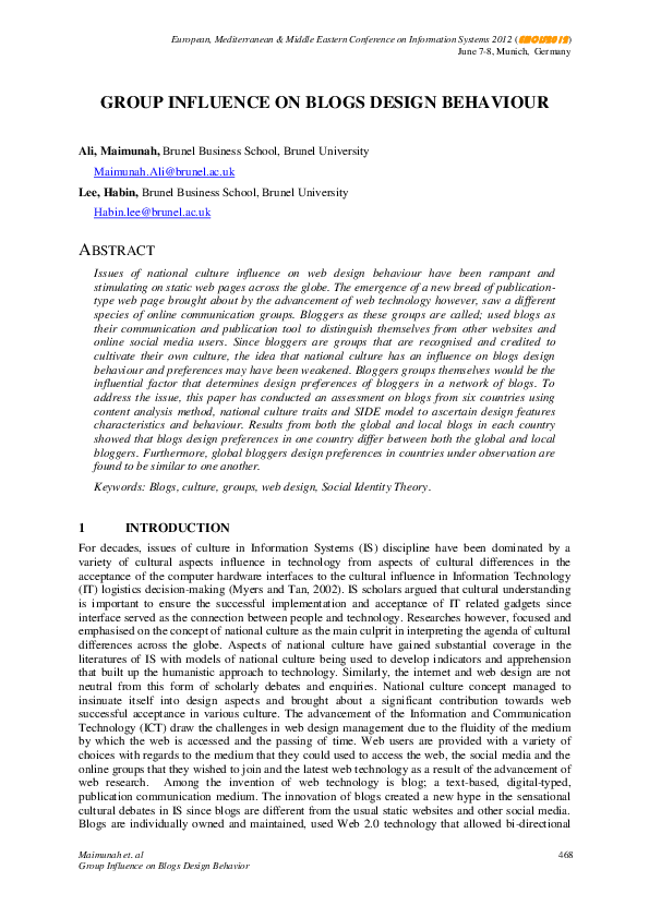 (PDF) Group influence on blogs design behaviour