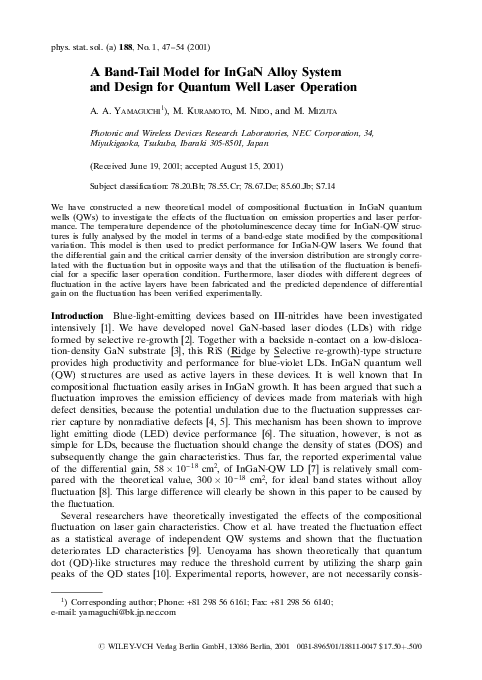 (PDF) A Band-Tail Model for InGaN Alloy System and Design for Quantum Well Laser Operation