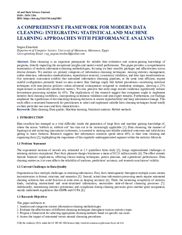(PDF) A COMPREHENSIVE FRAMEWORK FOR MODERN DATA CLEANING: INTEGRATING ...