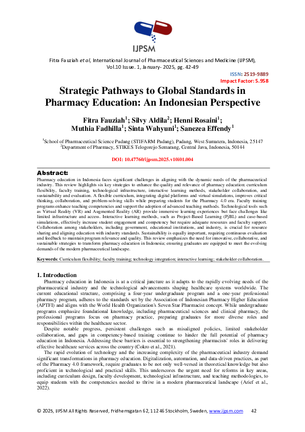 (PDF) Strategic Pathways to Global Standards in Pharmacy Education: An ...