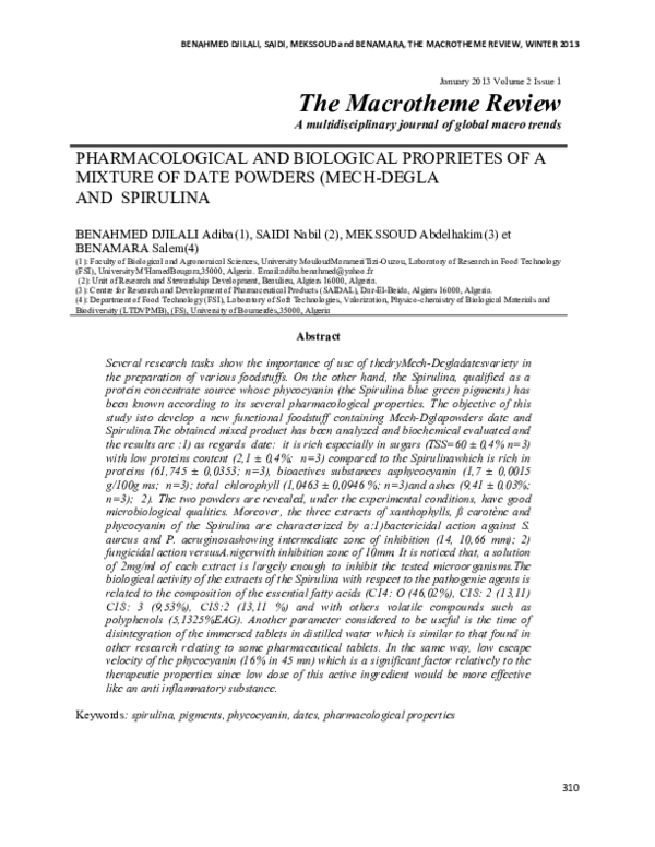 (PDF) Pharmacological and Biological Proprietes of a Mixture of Date ...
