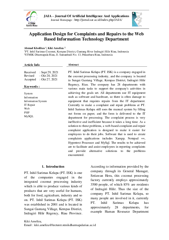 (PDF) Application Design for Complaints and Repairs to the Web Based ...