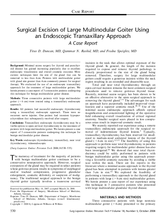 (PDF) Surgical Excision of Large Multinodular Goiter Using an ...