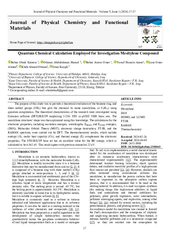 (PDF) Quantum chemical calculation employed for investigation ...