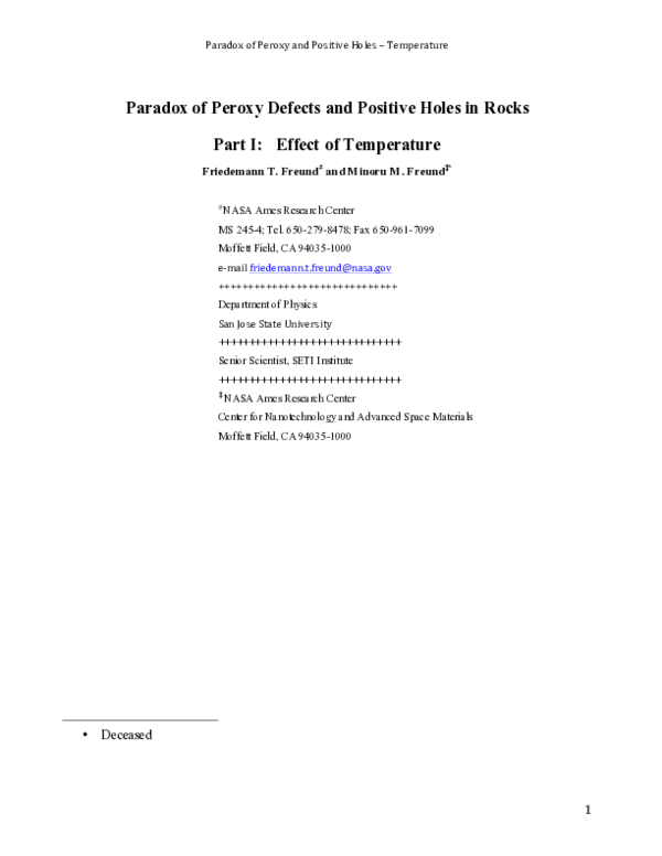 (PDF) Paradox of peroxy defects and positive holes in rocks. Part I ...