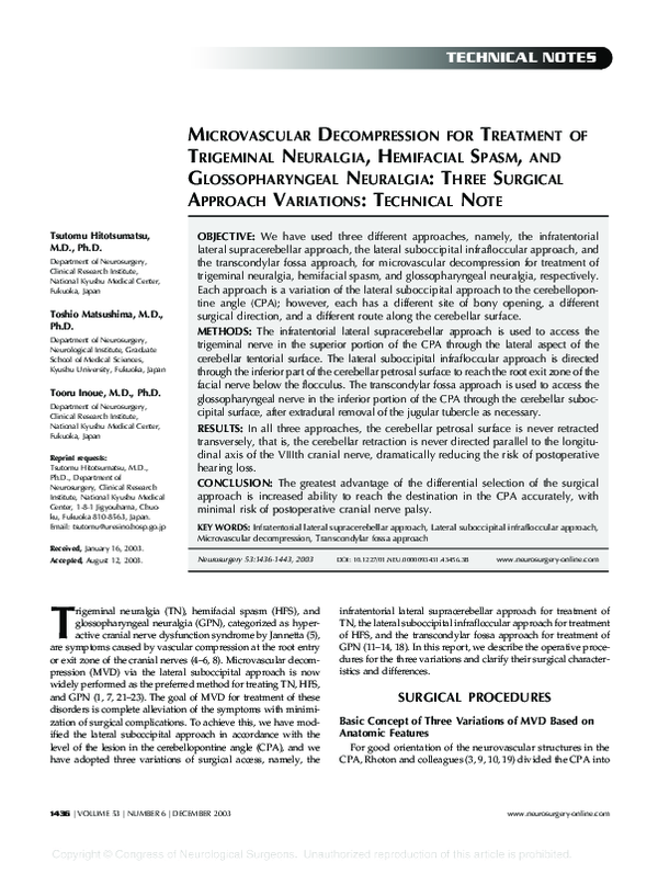 (PDF) Microvascular Decompression for Treatment of Trigeminal Neuralgia ...