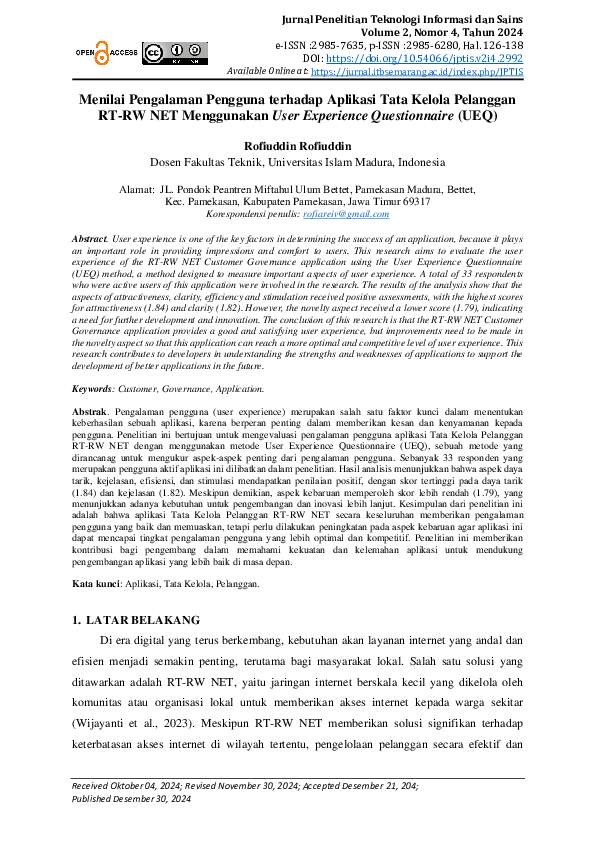 (PDF) Menilai Pengalaman Pengguna terhadap Aplikasi Tata Kelola Pelanggan RT-RW NET Menggunakan ...