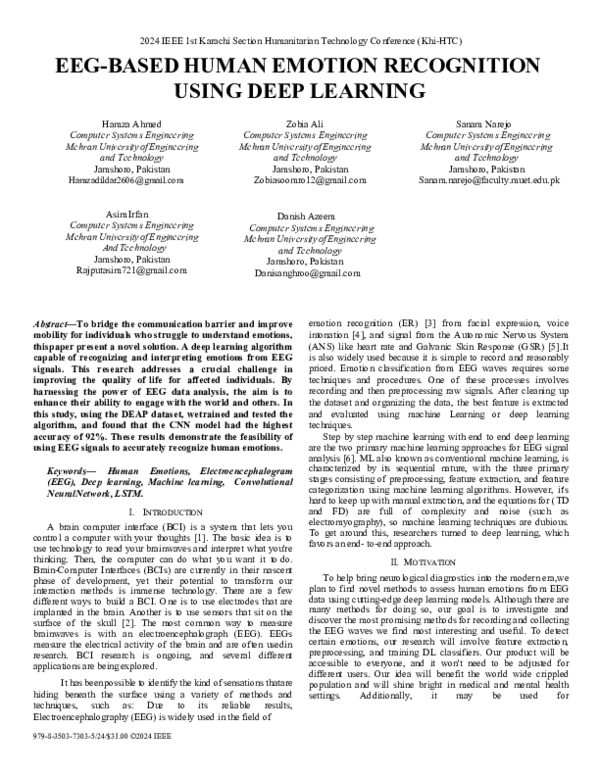 (PDF) EEG-BASED HUMAN EMOTION RECOGNITION USING DEEP LEARNING
