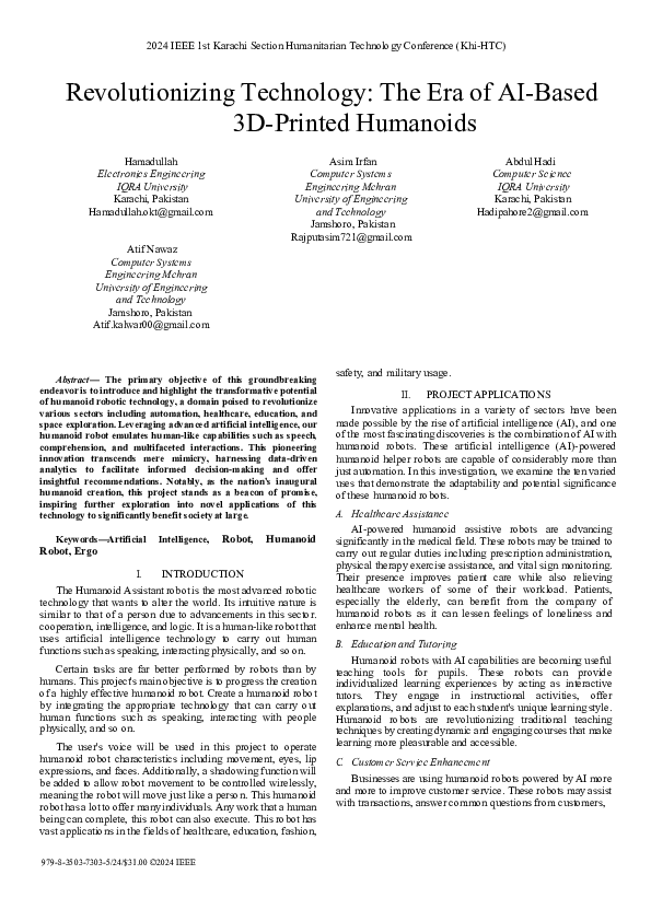 (PDF) Revolutionizing Technology: The Era of AI-Based 3D-Printed Humanoids