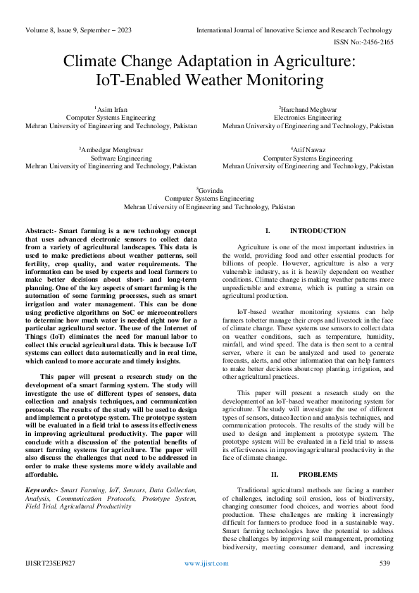 (PDF) Climate Change Adaptation in Agriculture: IoT-Enabled Weather ...