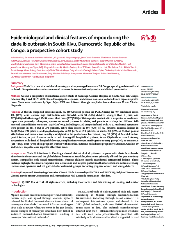 (PDF) Epidemiological and clinical features of mpox during the clade Ib ...