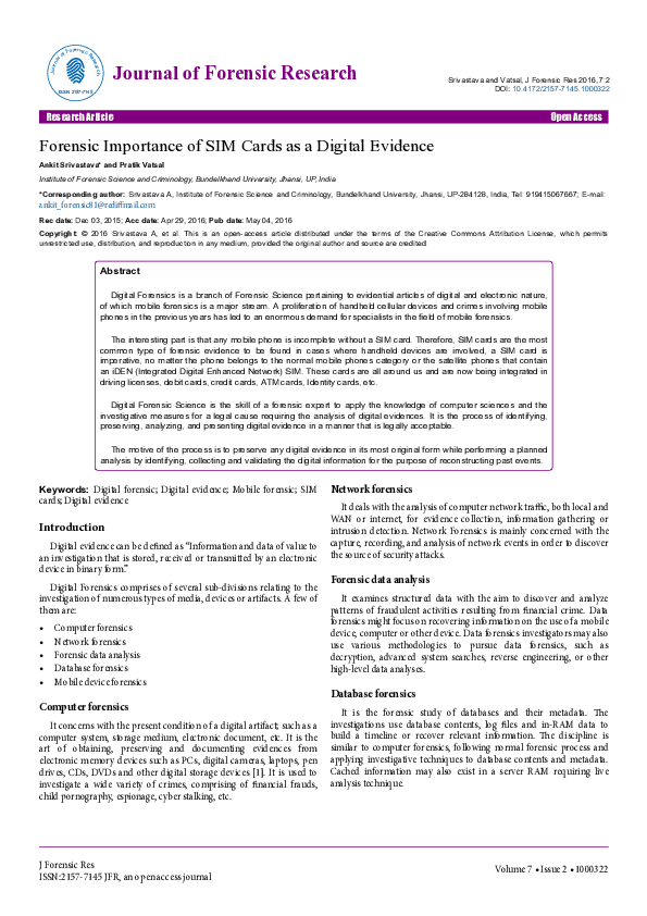 (PDF) Forensic Importance of SIM Cards as a Digital Evidence