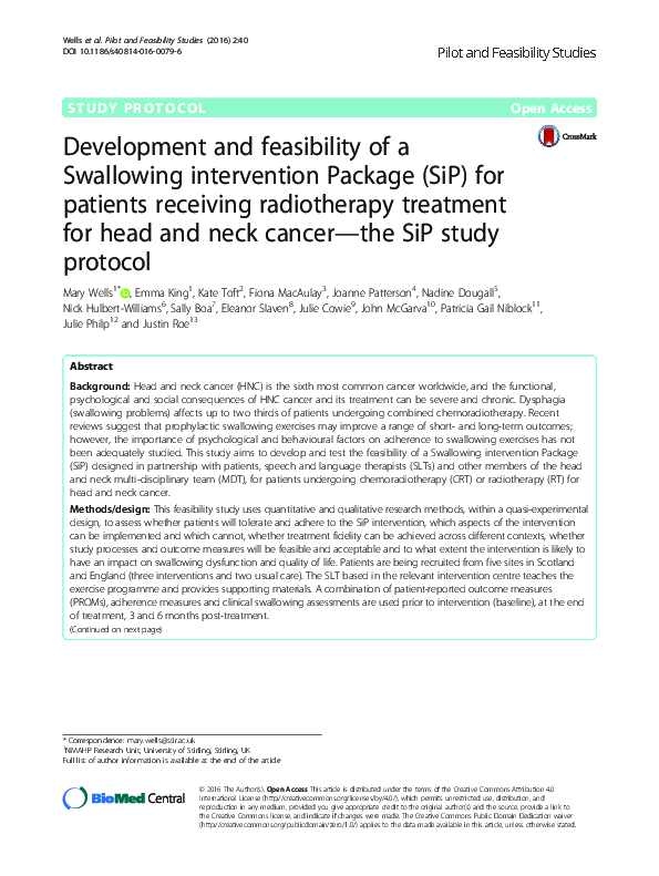 (PDF) Development and feasibility of a Swallowing intervention Package ...