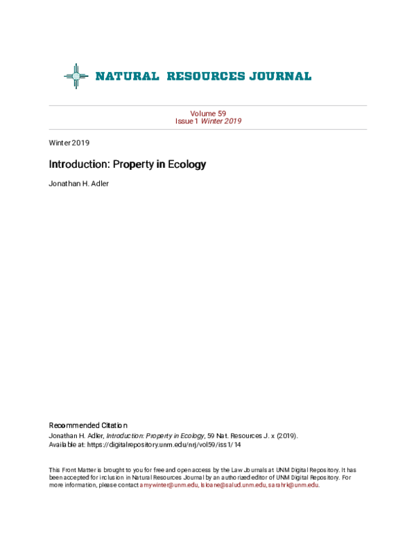 (PDF) Introduction: Property in Ecology