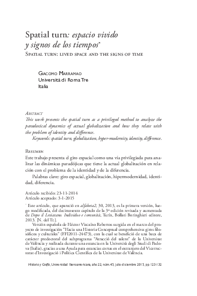 (PDF) Spatial turn: espacio vivido y signos de los tiempos