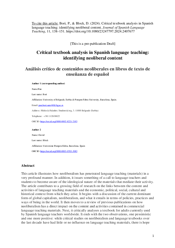 (PDF) Critical textbook analysis in Spanish language teaching ...