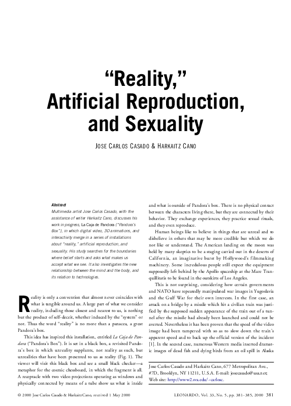 (PDF) “Reality” Artificial Reproduction, and Sexuality