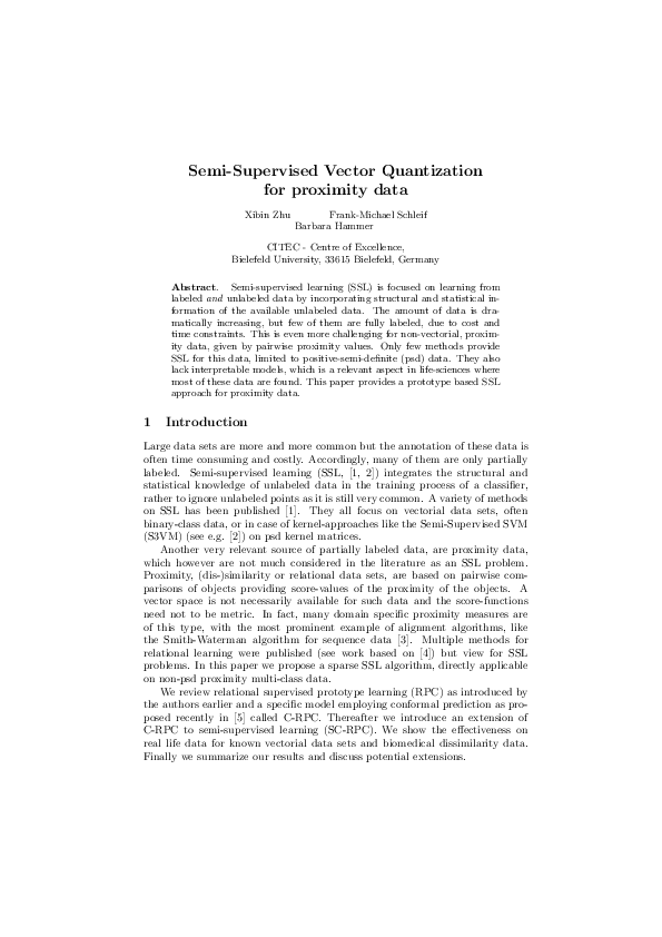 (PDF) Semi-Supervised Vector Quantization for proximity data