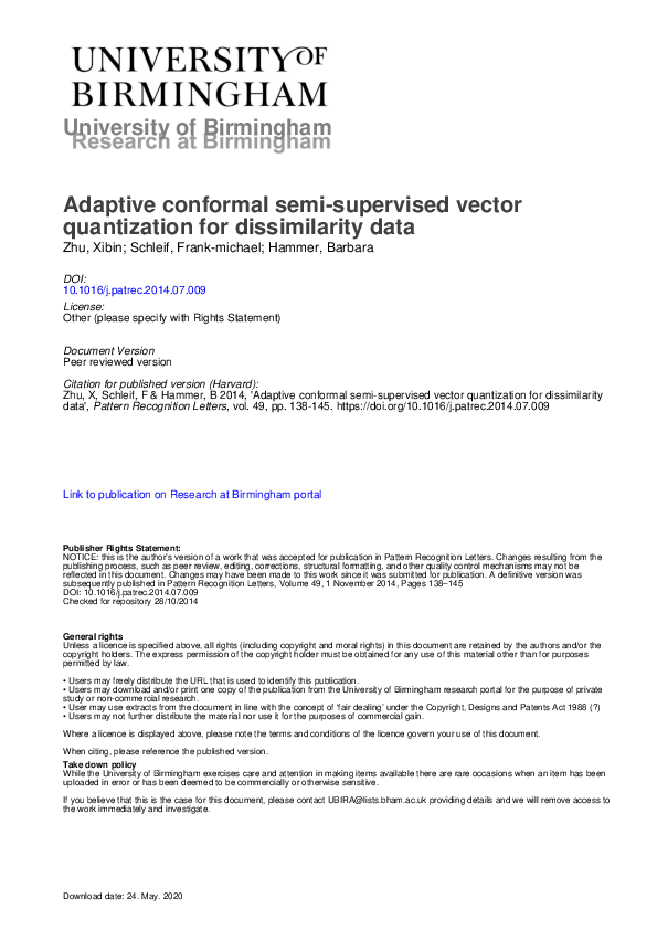 (PDF) Adaptive conformal semi-supervised vector quantization for dissimilarity data
