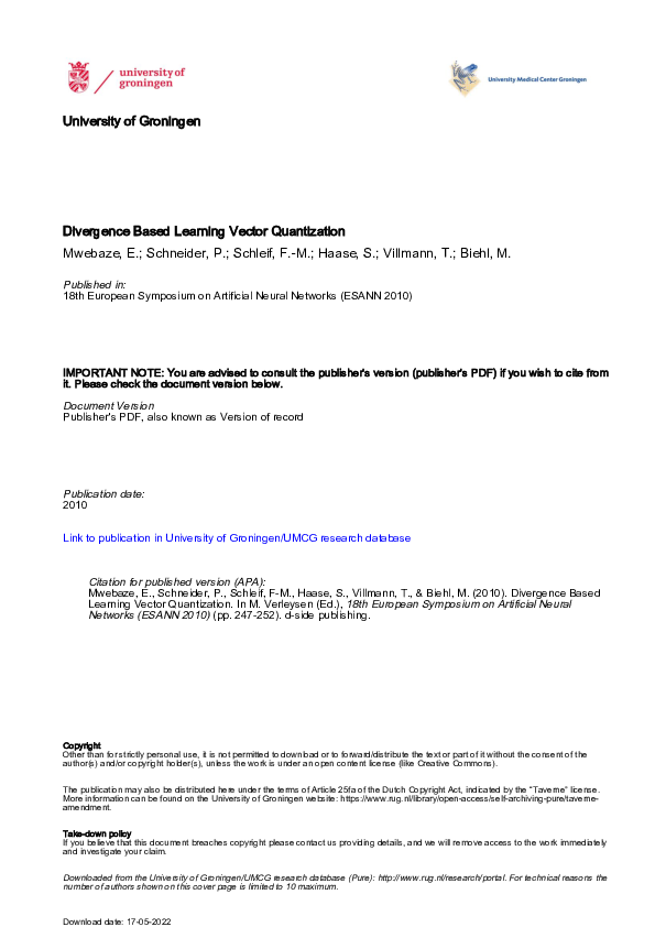 (PDF) Divergence Based Learning Vector Quantization