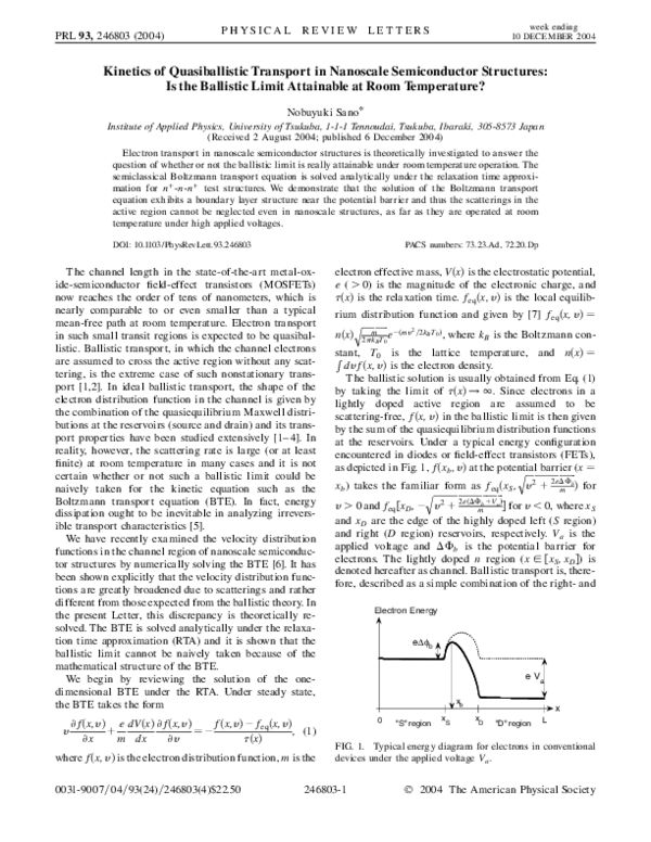 (PDF) Kinetics of Quasiballistic Transport in Nanoscale Semiconductor ...