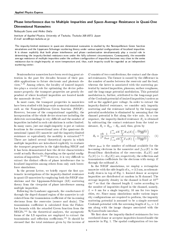 (PDF) Phase interference due to multiple impurities and space-average resistance in quasi-one ...