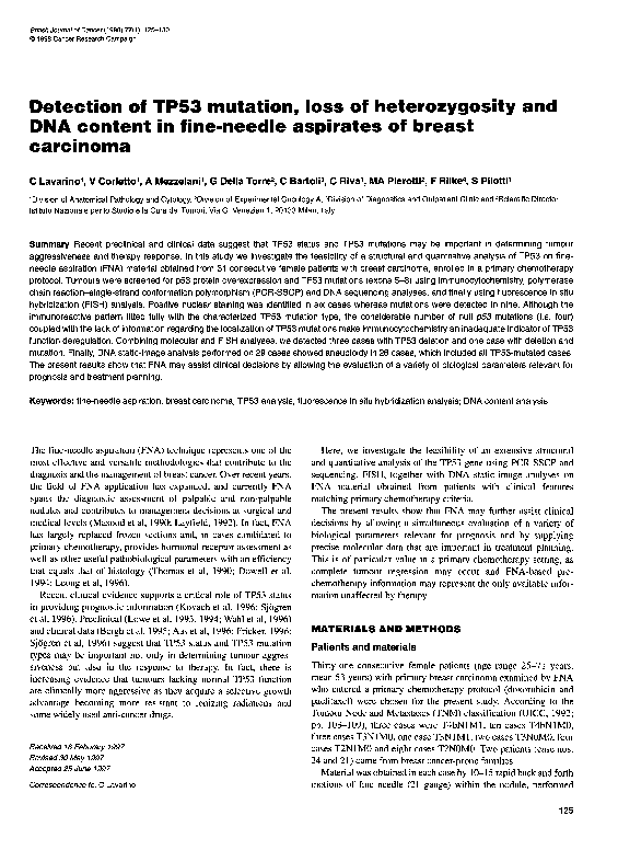 (PDF) Detection of TP53 mutation, loss of heterozygosity and DNA ...