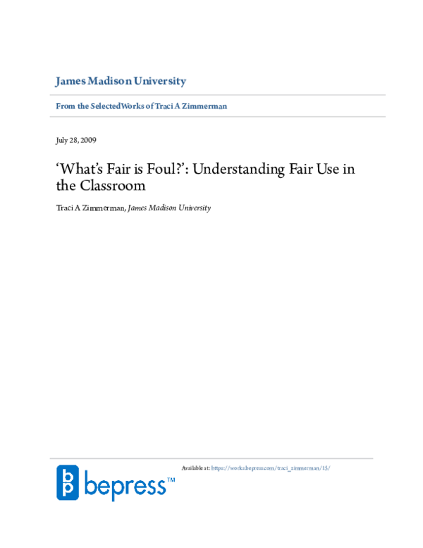 (PDF) ‘What’s Fair is Foul?’: Understanding Fair Use in the Classroom