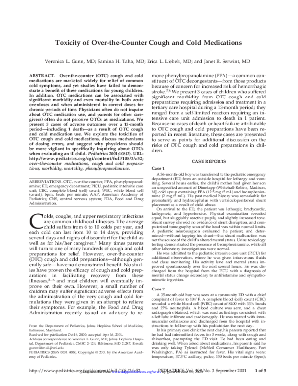 (PDF) Toxicity of Over-the-Counter Cough and Cold Medications