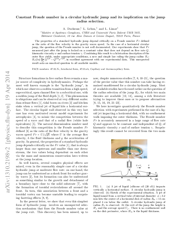 (PDF) Universal Froude number in a circular hydraulic jump and its implication on the jump ...