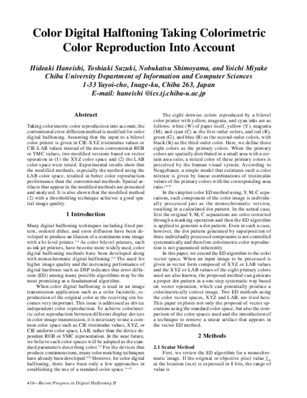 (PDF) Color digital halftoning taking colorimetric color reproduction into account
