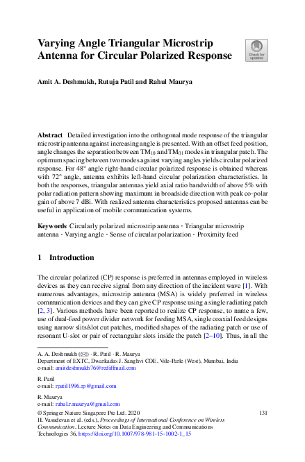 (PDF) Varying Angle Triangular Microstrip Antenna for Circular Polarized Response