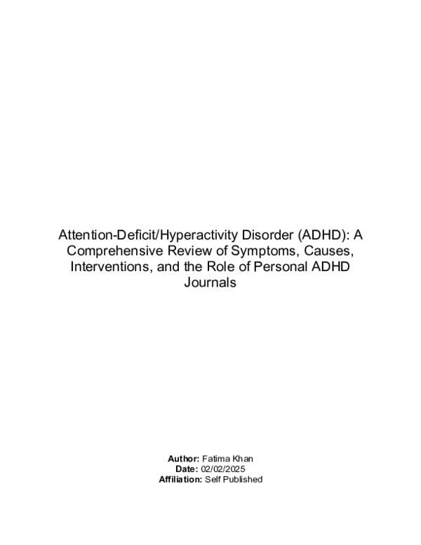 (PDF) Attention-Deficit/Hyperactivity Disorder (ADHD): A Comprehensive ...