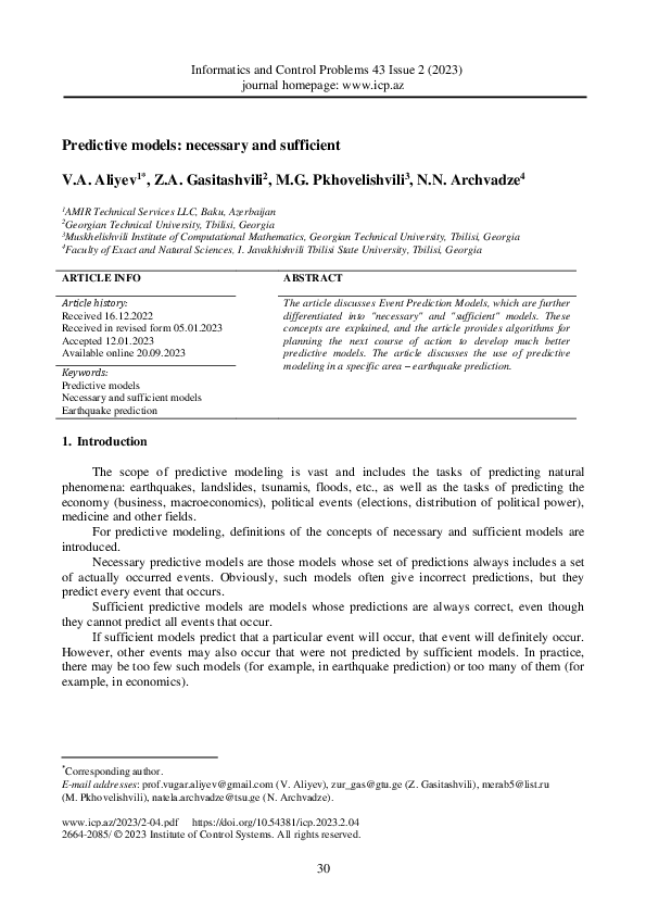 (PDF) Predictive models: necessary and sufficient