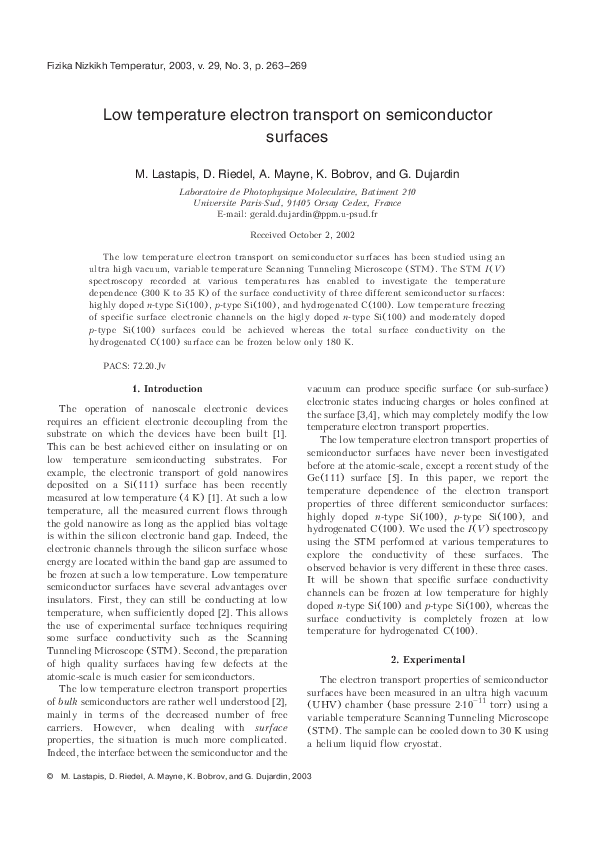 (PDF) Low-temperature electron transport on semiconductor surfaces