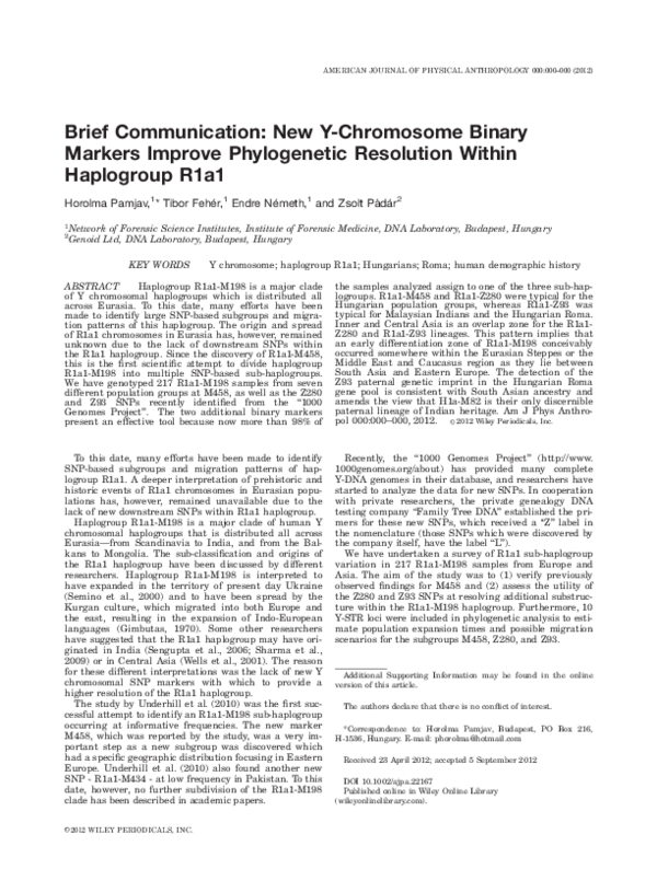 (PDF) Brief communication: New Y-chromosome binary markers improve ...