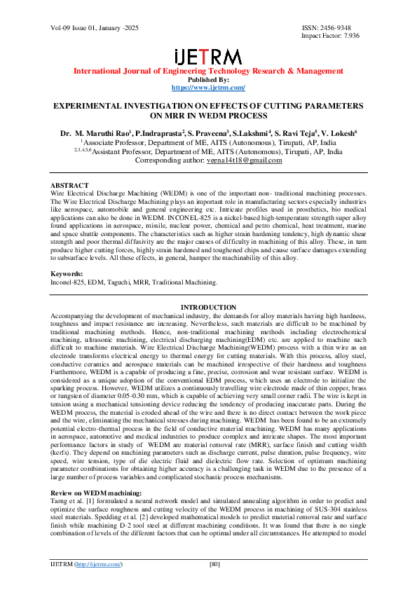 (PDF) EXPERIMENTAL INVESTIGATION ON EFFECTS OF CUTTING PARAMETERS ON ...
