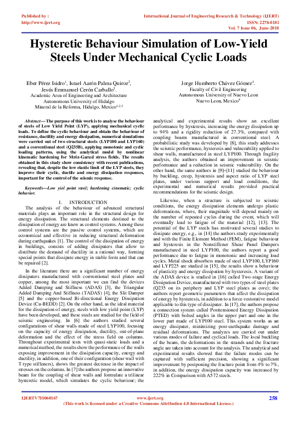 (PDF) Hysteretic Behaviour Simulation of Low-Yield Steels Under Mechanical Cyclic Loads
