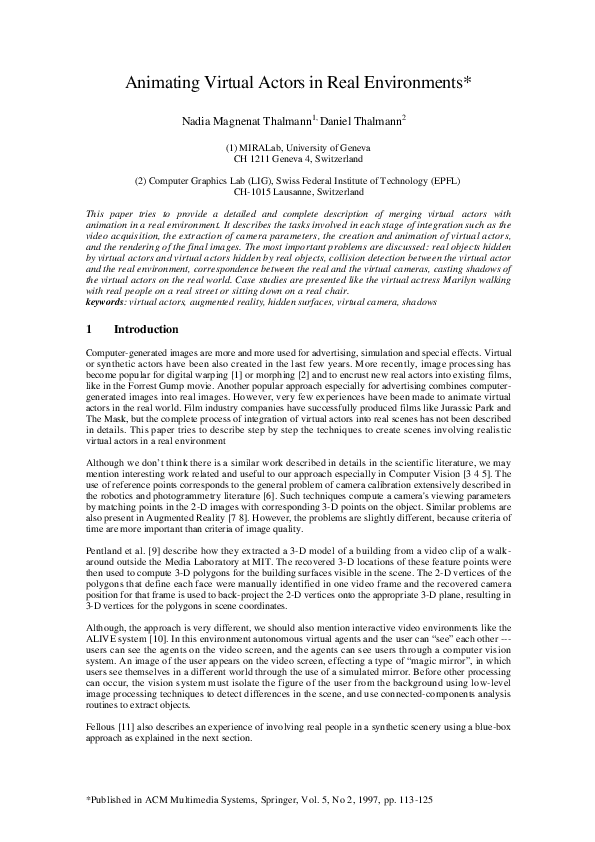 (PDF) Animating virtual actors in real environments