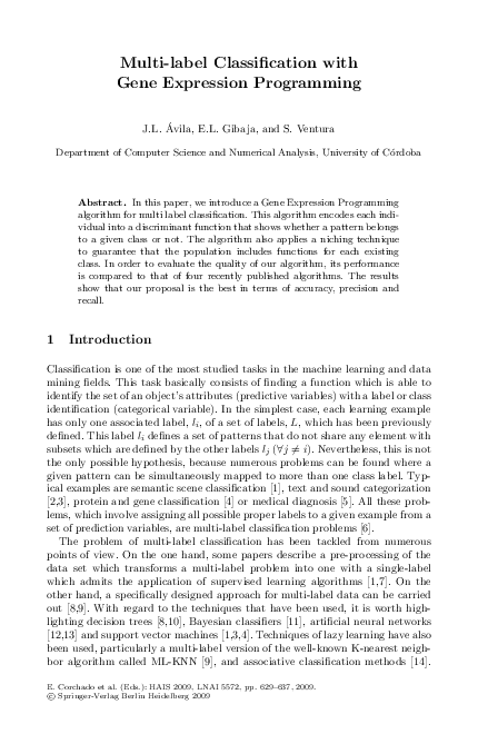 (PDF) Multi-label Classification with Gene Expression Programming